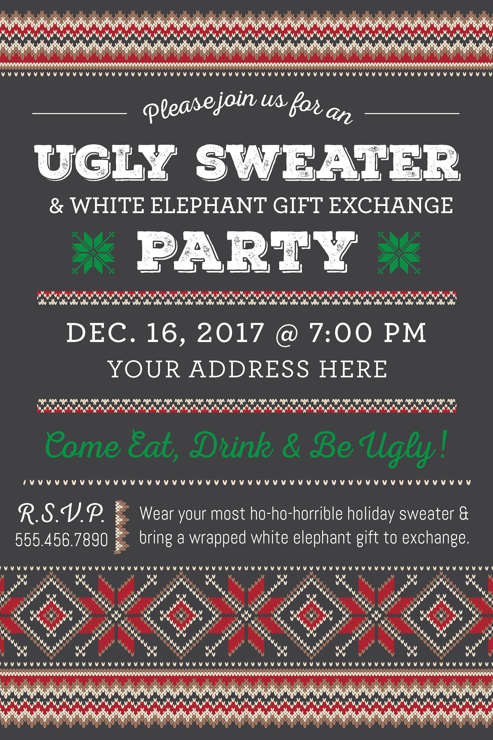 Ugly Sweater Party-invitation-white Elephant Gift-holiday Party ...