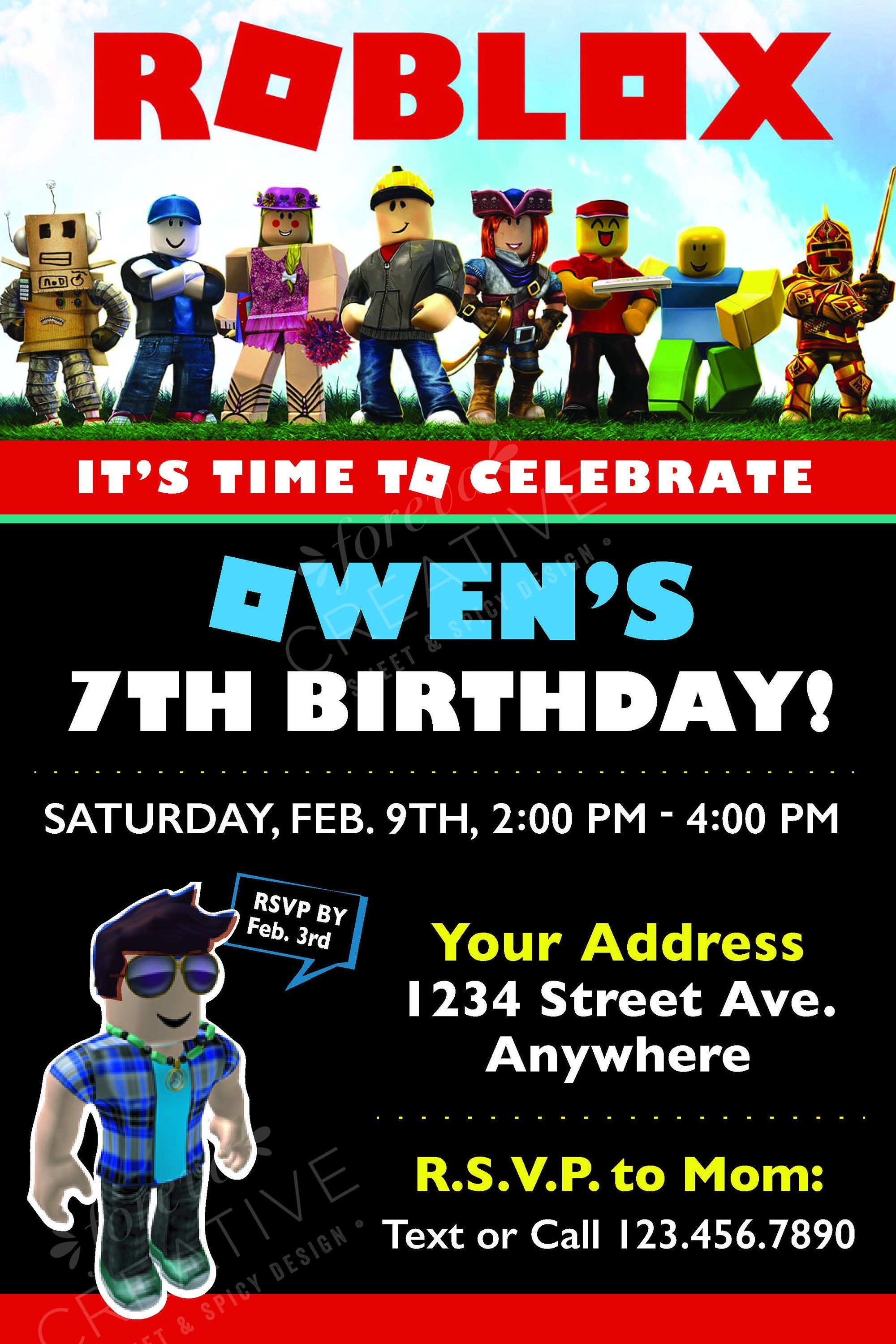 Digital Roblox Party Invite Printable Roblox Party Invite Boy 