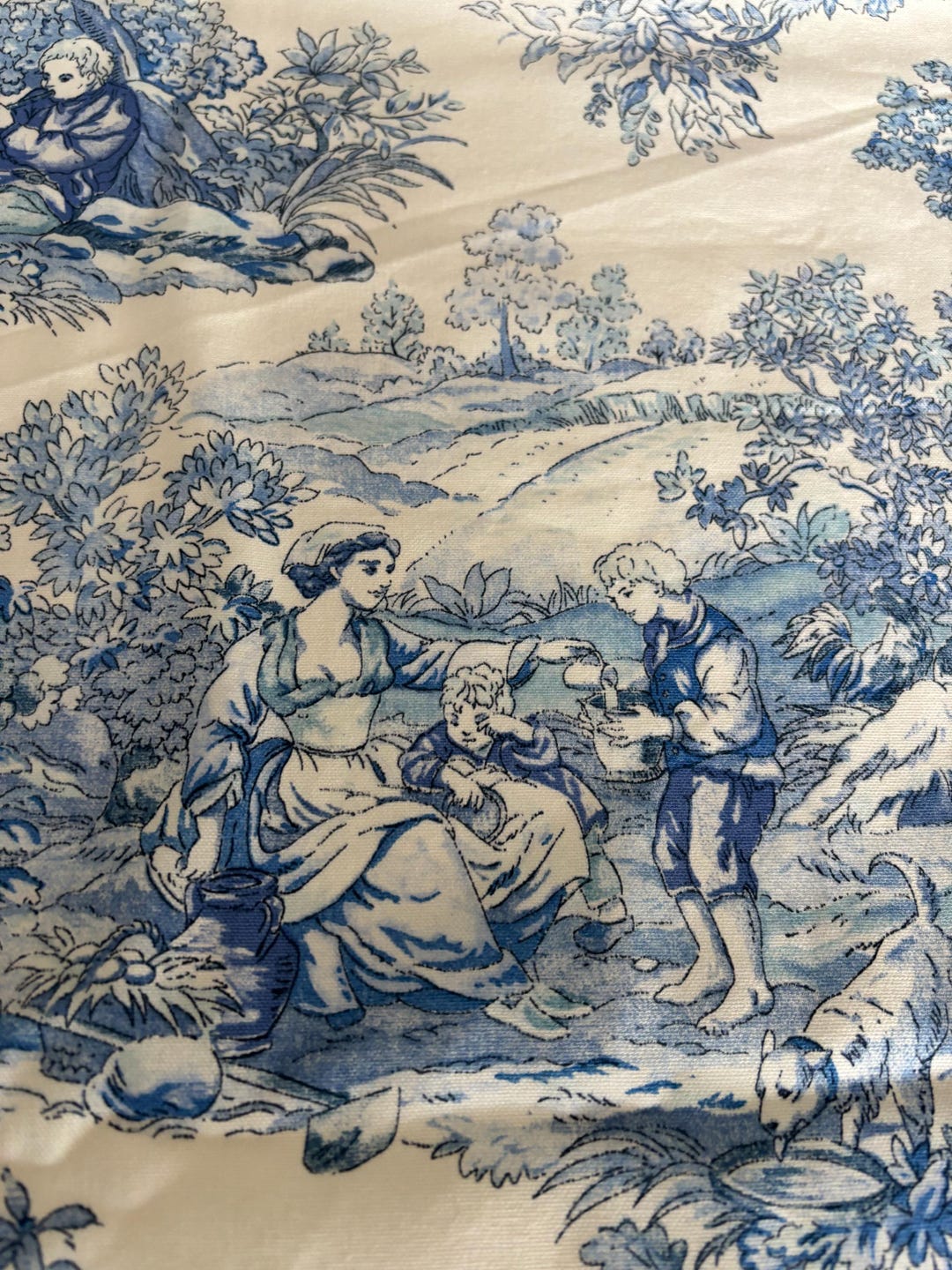 Vintage Fabric Toile Pattern in Cotton Blue and White, Sewing Supply ...