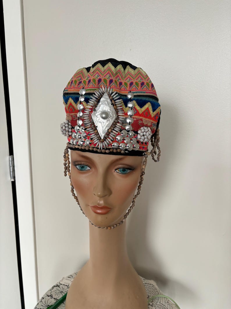 Vintage Hmong Hat, Tribal Shell Embroidery, Southeast Asian Attire - Etsy