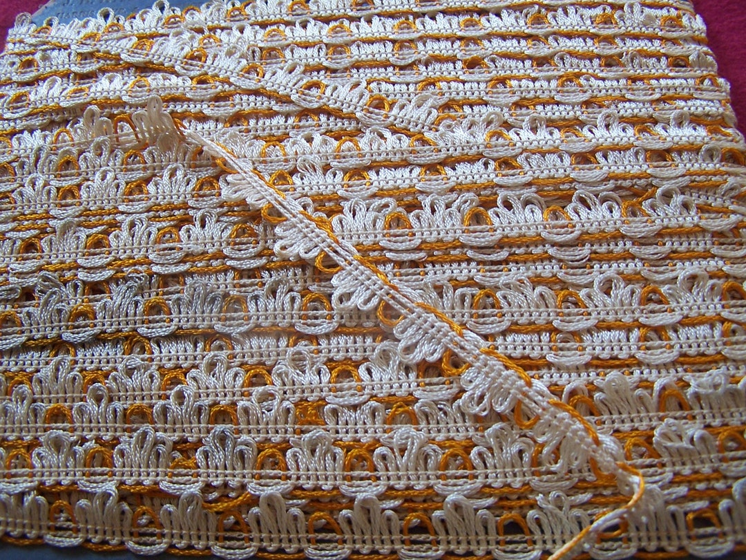 Vintage Trim, Lacey With Light Sheen, White and Orange, Crafts Supply ...
