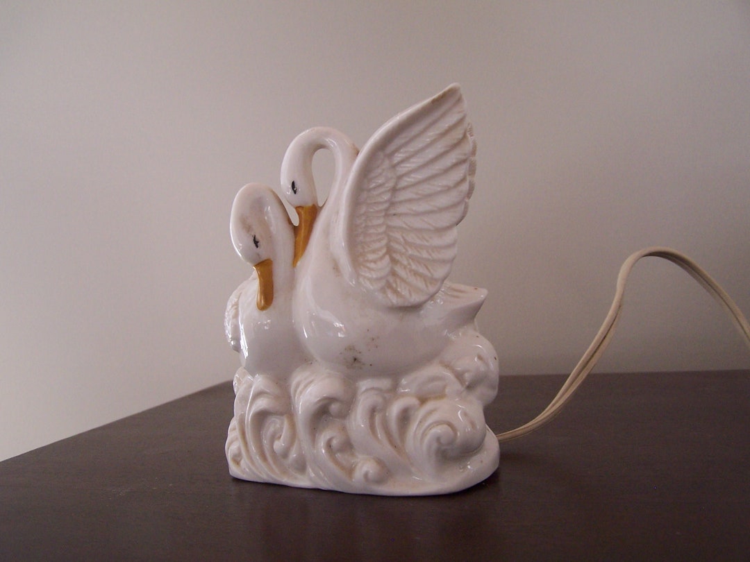 Vintage Lamp Featuring a Pair of White Ceramic Swans, , Petite and ...