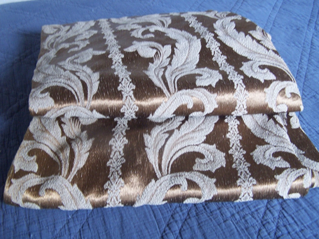Vintage Brocade Curtains, Cream Medallion Pattern Over Burnished Gold ...