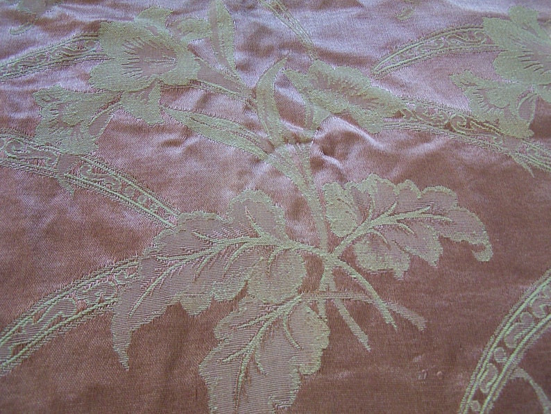 Vintage Brocade Pair of Curtains , Beige Floral Design Over Dark Pink ...