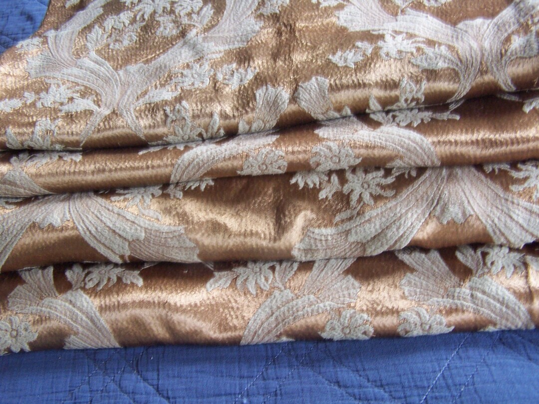 Vintage Brocade in Burnt Gold, 4 Panels, Pinch Pleated, Ready to Hang ...