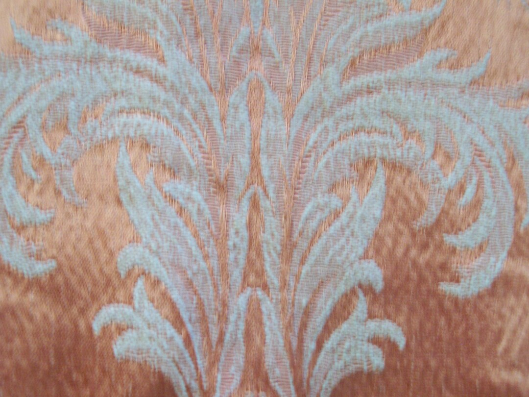 Vintage Fabric, Brocade, Pair Mid-century Drapes, Peach , Beige Plumes ...