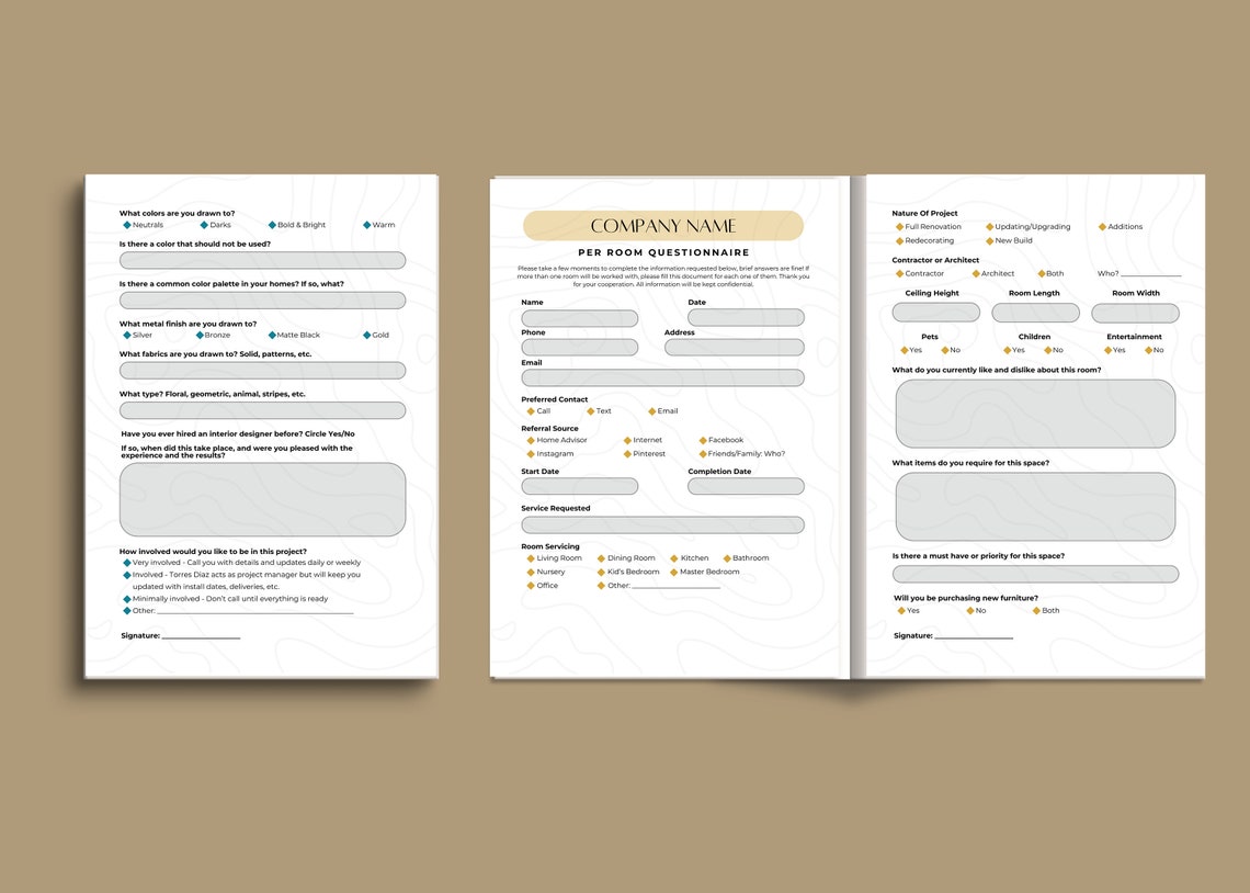 Editable Home Decor New Client/per Room Questionnaires Canva Template ...