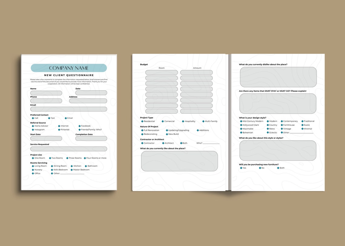 Editable Home Decor New Client/per Room Questionnaires Canva Template ...