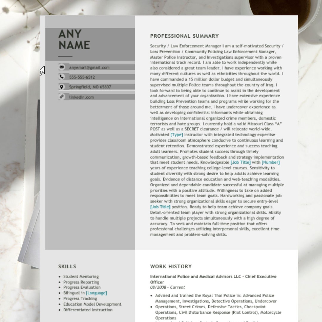 Police Training Resume Template Instant Download Word Doc Editable ...