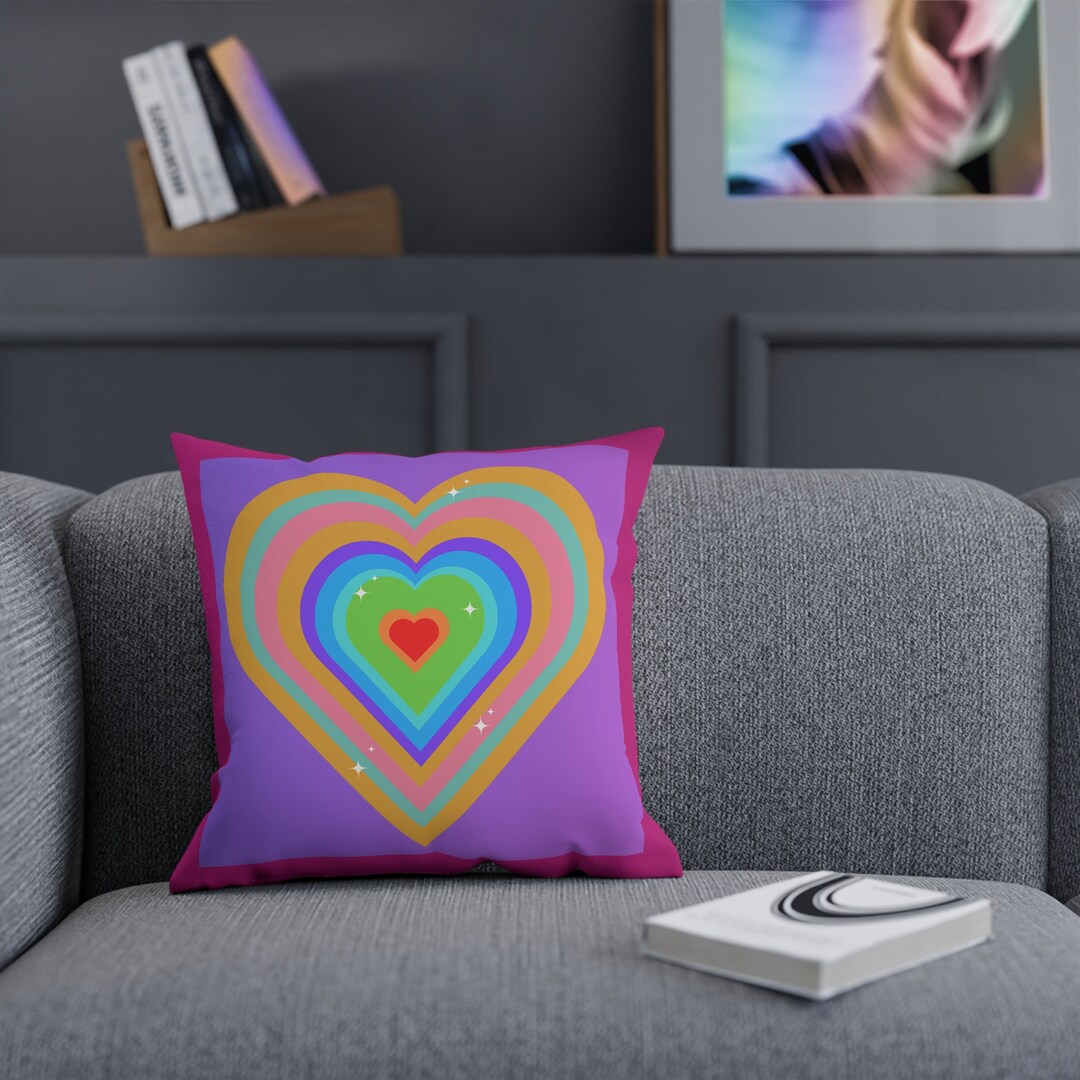 Pride Heart Rainbow Cushion, Colorful Decorative Pillow, LGBT Pride ...
