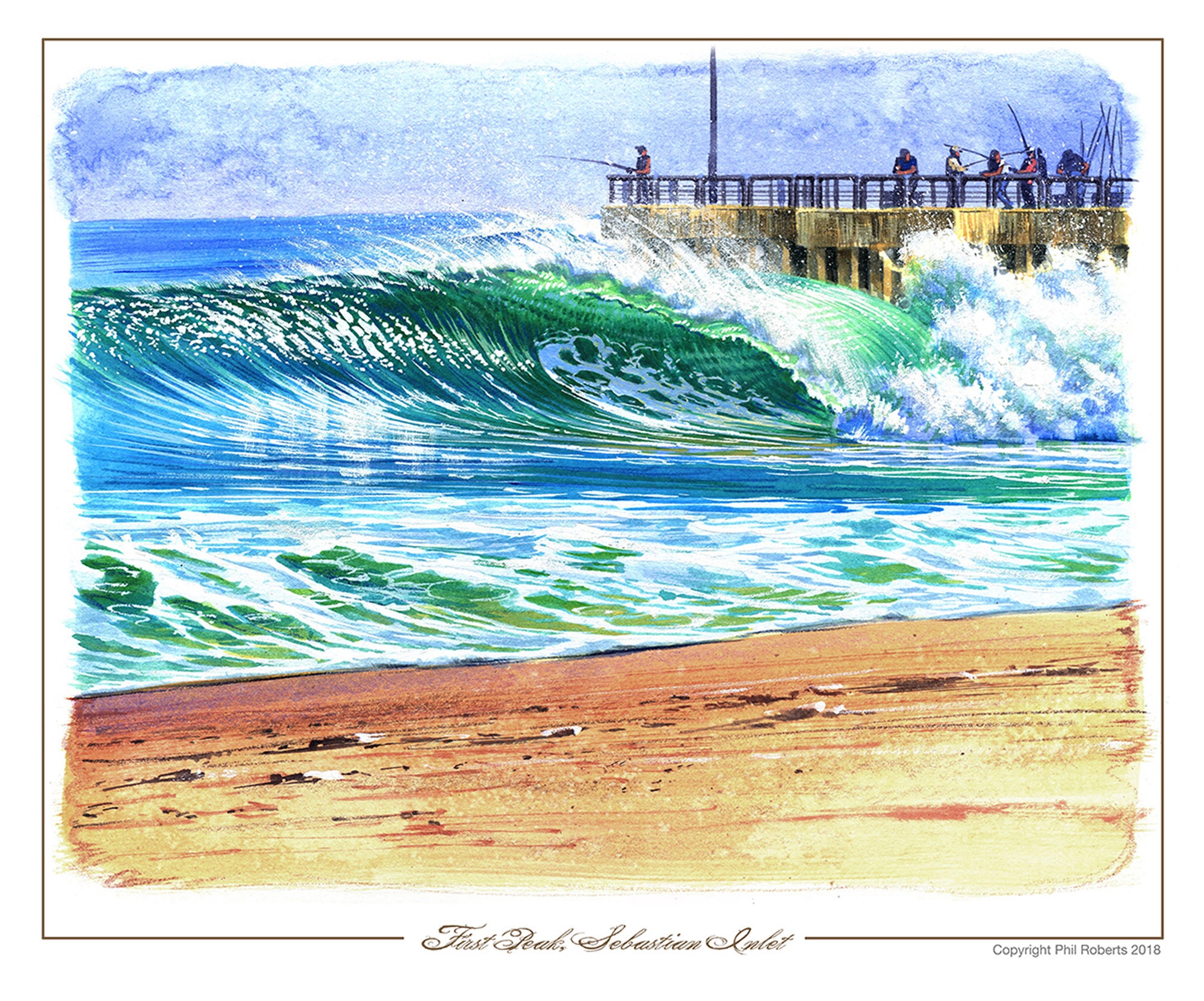 First Peak Sebastian Inlet Florida Aquarell Surf Art | Etsy