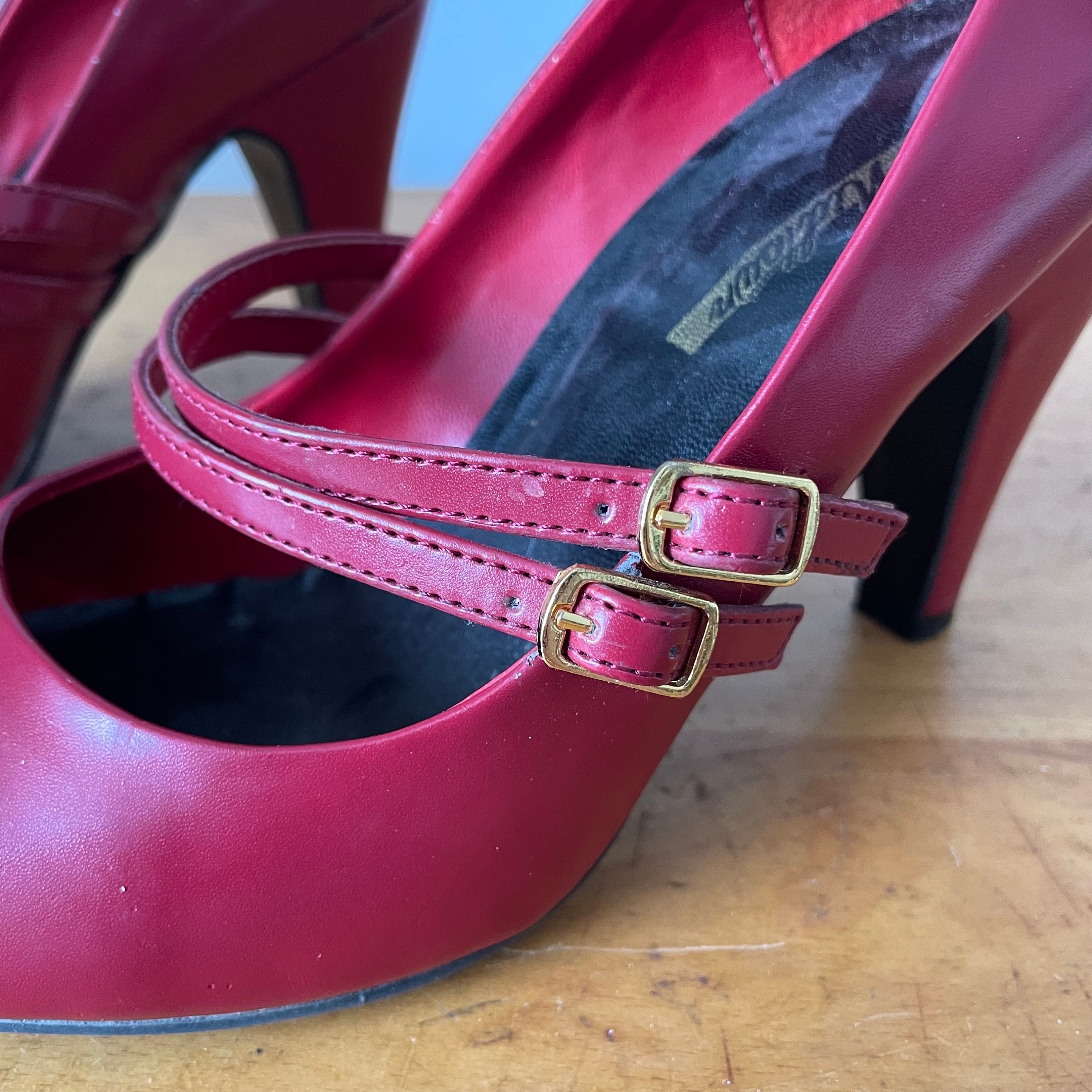 Vintage Cherry Red Mary Jane Heels 7 Us Etsy