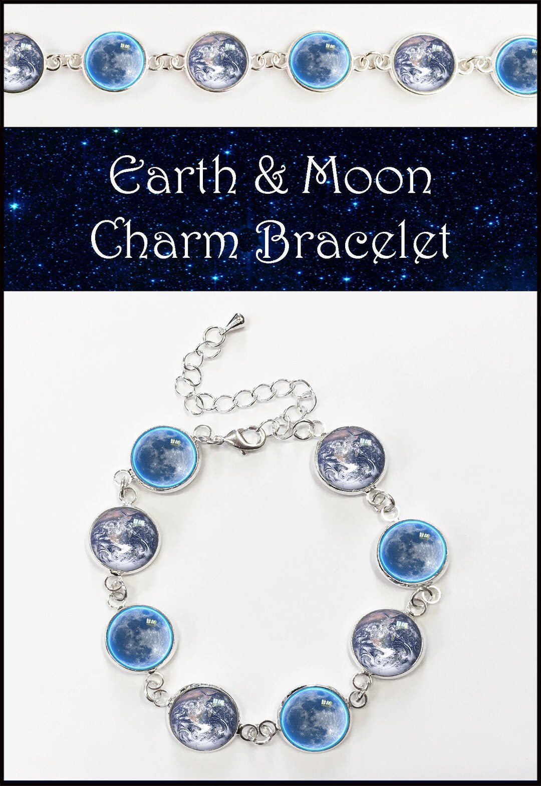 Earth & Blue Moon Bracelet. Space Art Jewellery - Etsy