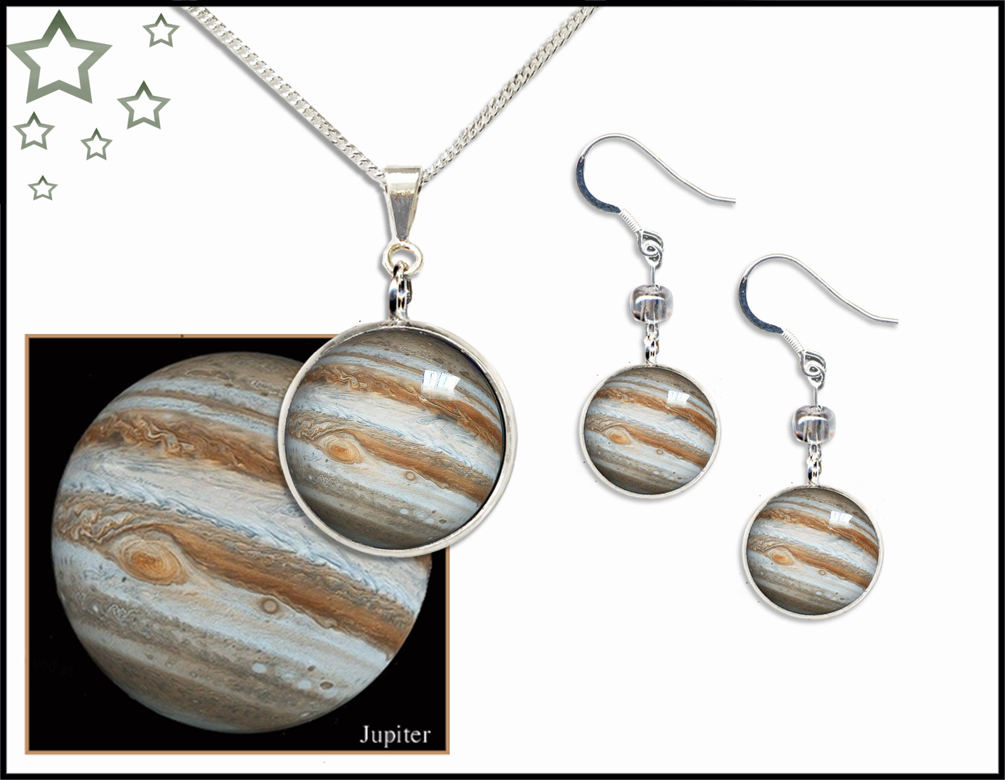 Jupiter Pendant on Sterling Silver Chain With Bead Earrings and With ...