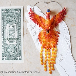 Phoenix A Suncatcher Beaded Firebird Ornament Bird Brooch - Etsy