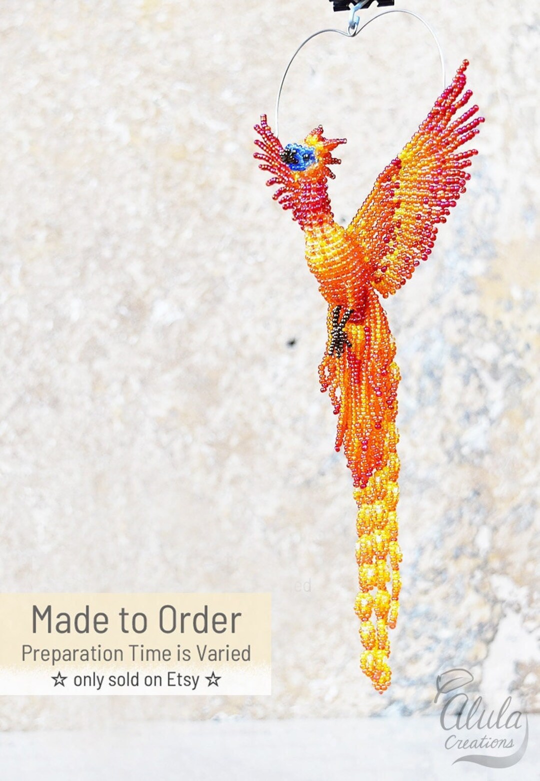 Phoenix A Suncatcher Beaded Firebird Ornament Bird Brooch - Etsy