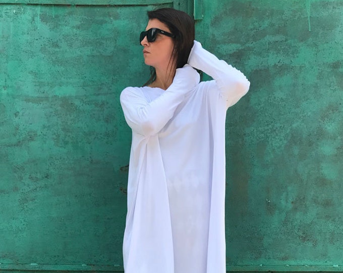 White Long Blouse, White Sweater Dress, Womens White Tunic, Oversized ...