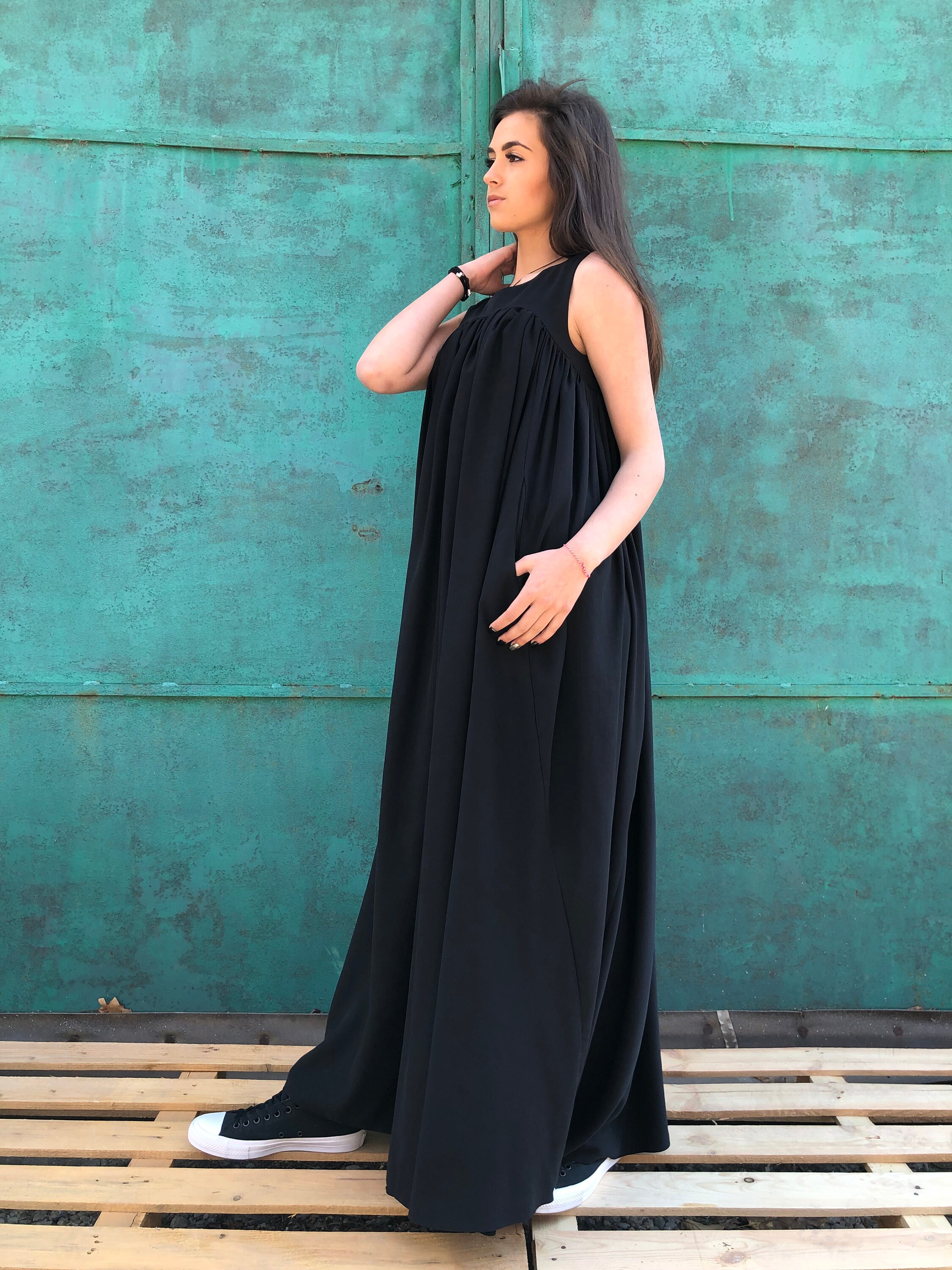 Black Maxi Dress, Black Minimalist Dress, Black Kaftan Dress, Black ...