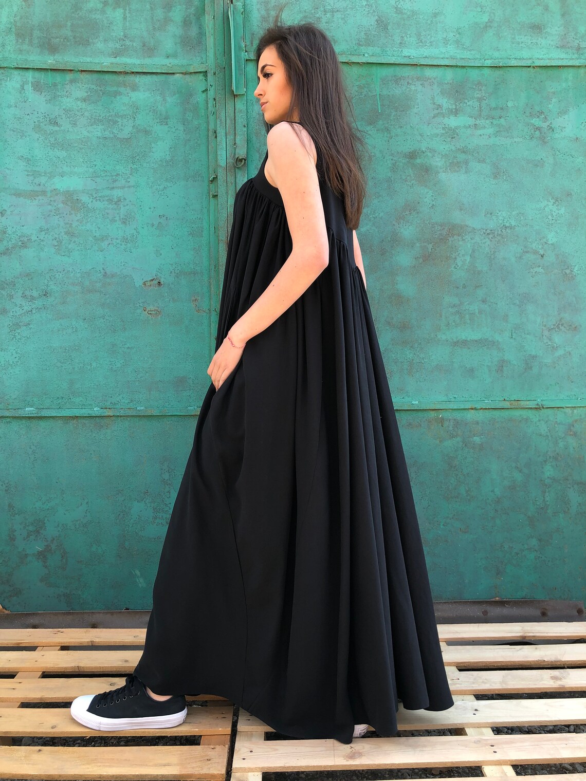Black Maxi Dress, Black Minimalist Dress, Black Kaftan Dress, Black ...