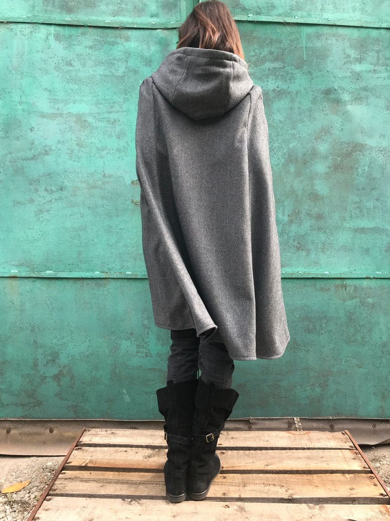 Womens Cape Coat Plus Size Cape Coat Hooded Cape Coat Wool | Etsy