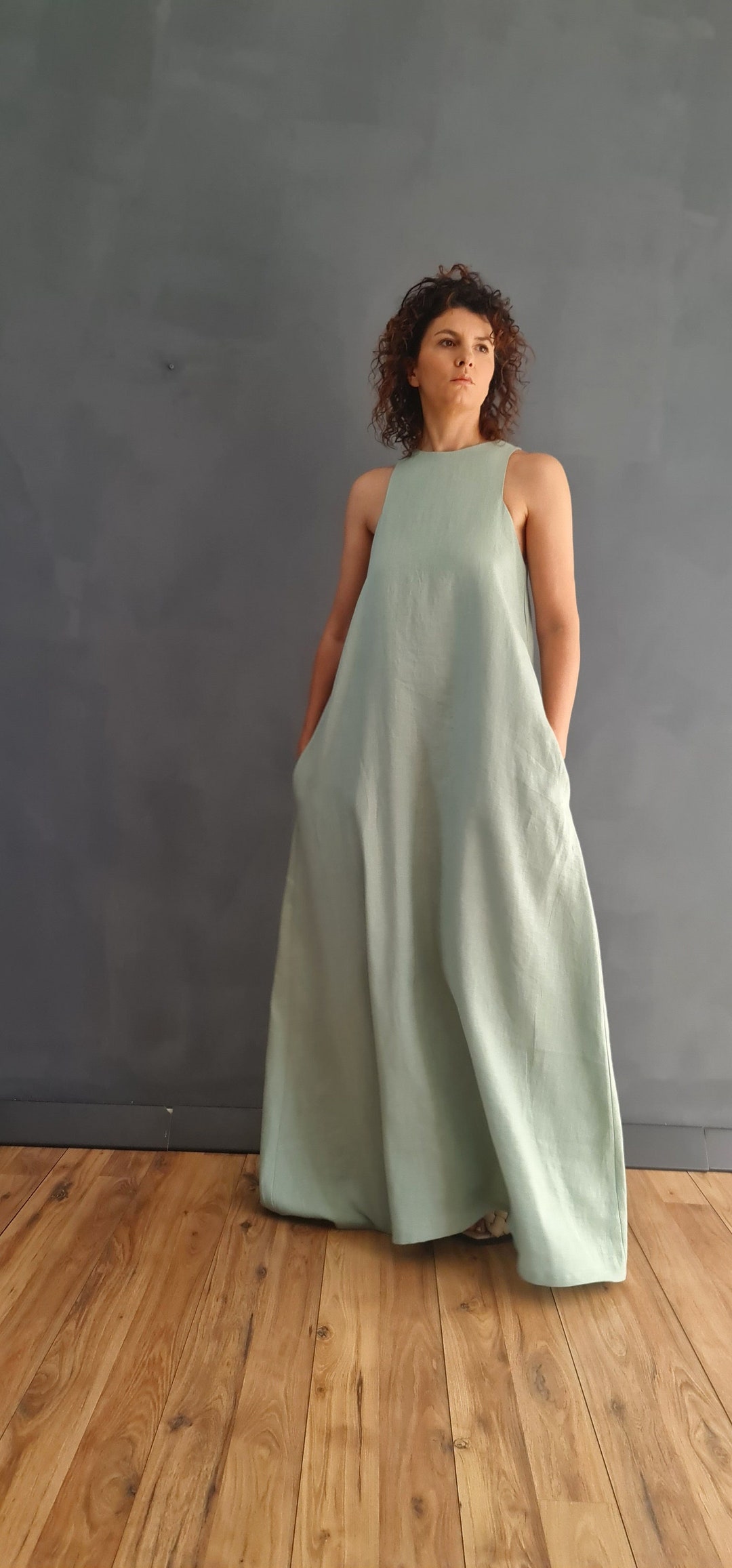 Long Maxi Dress, A-line Linen Dress, Maxi Linen Dress, Linen Dress for ...