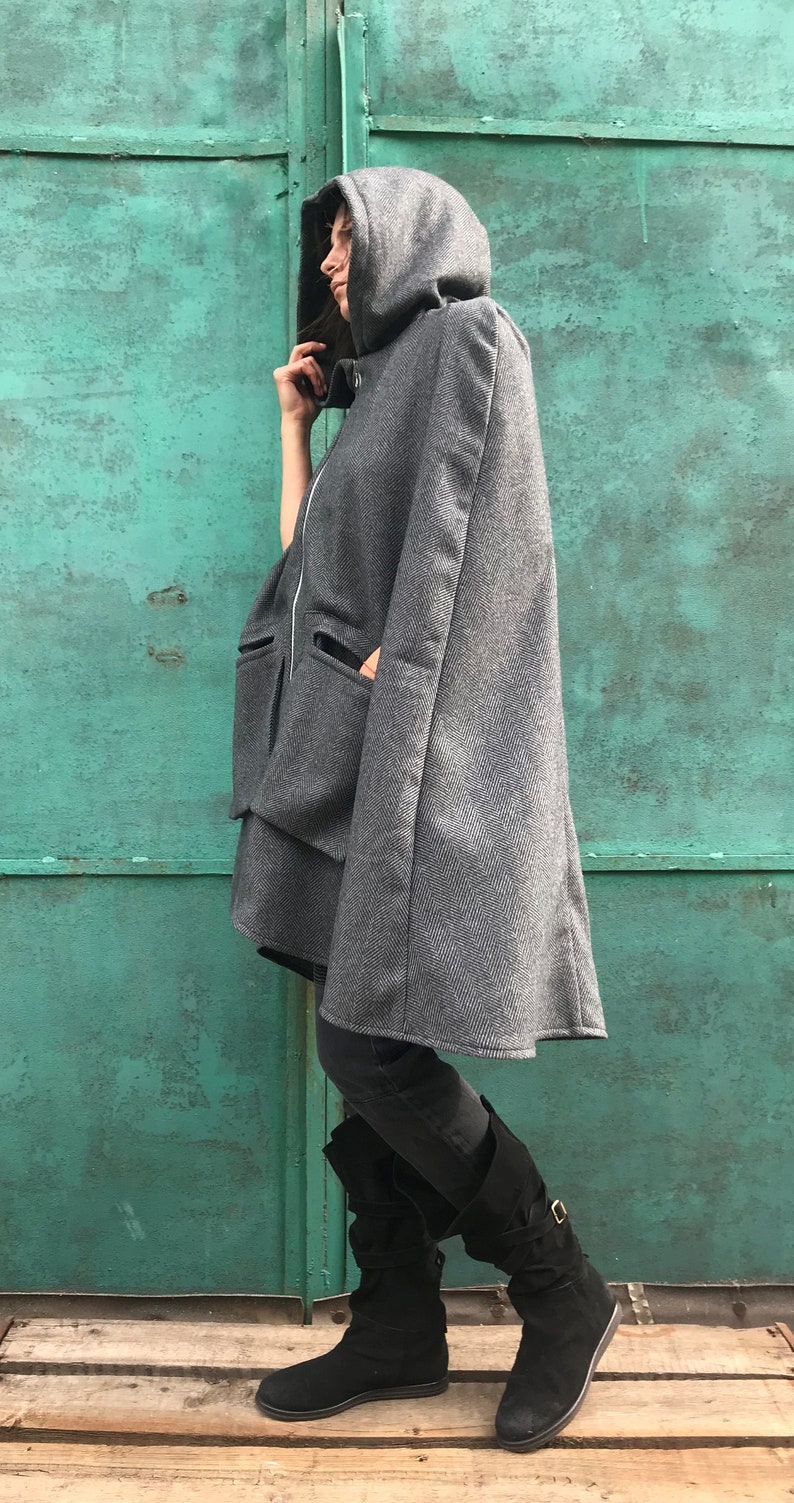 Womens Cape Coat Plus Size Cape Coat Hooded Cape Coat Wool | Etsy