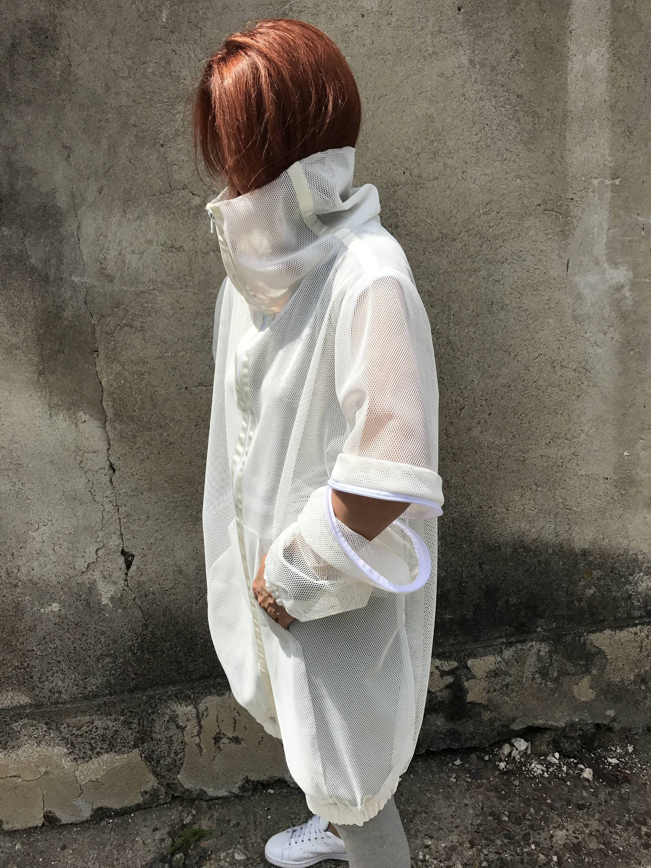 White Fishnet Jacket, Zip up Fishnet Jacket, Oversized Fishnet Jacket ...