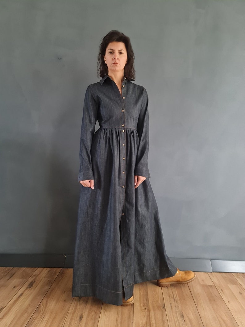 Long Denim Dress Long Shirt Dress Women Shirt Dress Maxi - Etsy