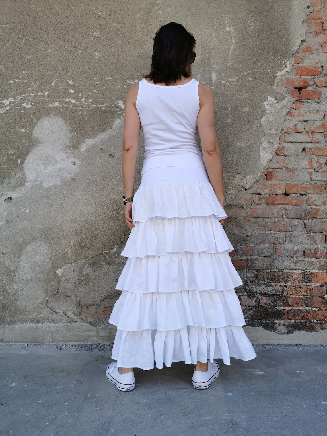 White Linen Skirt Linen Ruffle Skirt Long Linen Skirt Long | Etsy