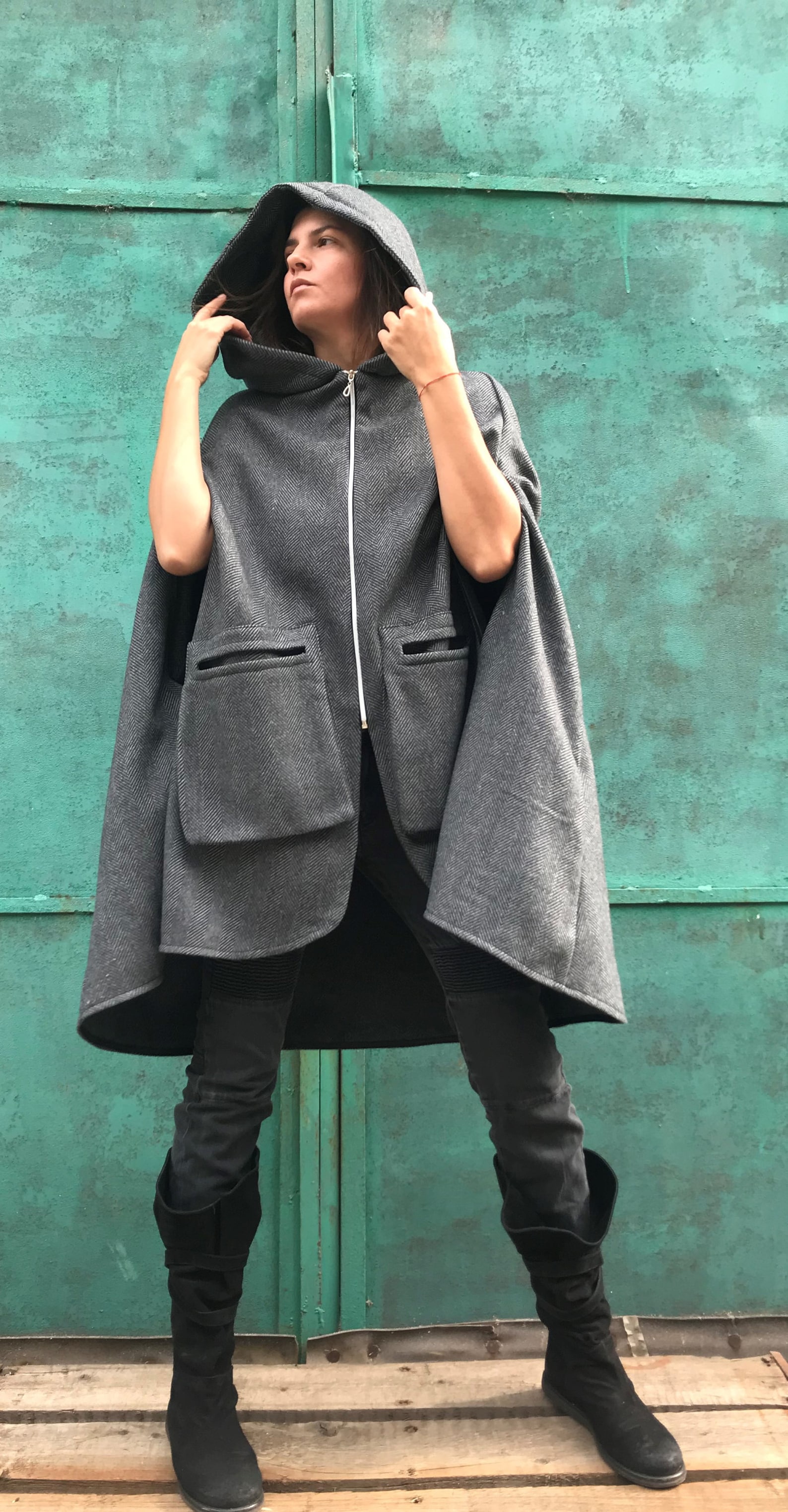 Womens Cape Coat Plus Size Cape Coat Hooded Cape Coat Wool | Etsy