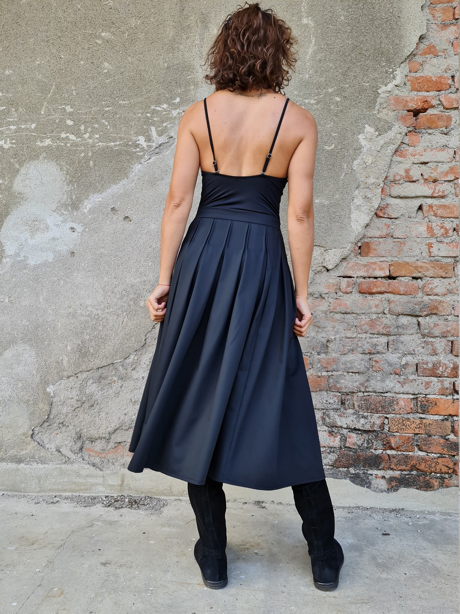 Pleated Skirt Black Pleated Skater Skirt High Waist Pleated Etsy