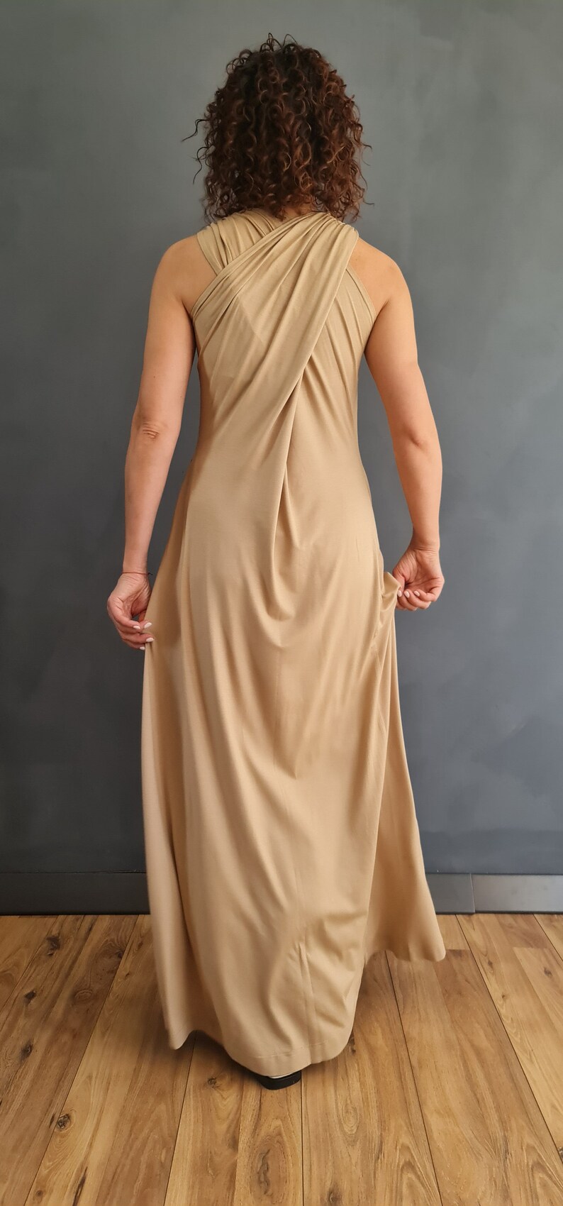 Beige Maxi Dress Long Maxi Dress Cross Front Maxi Dress - Etsy
