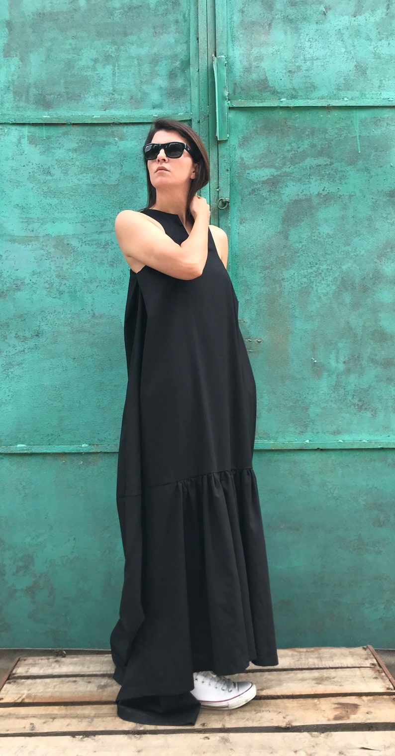 Vestido de lino Maxi negro vestido de lino Maxi vestido de | Etsy