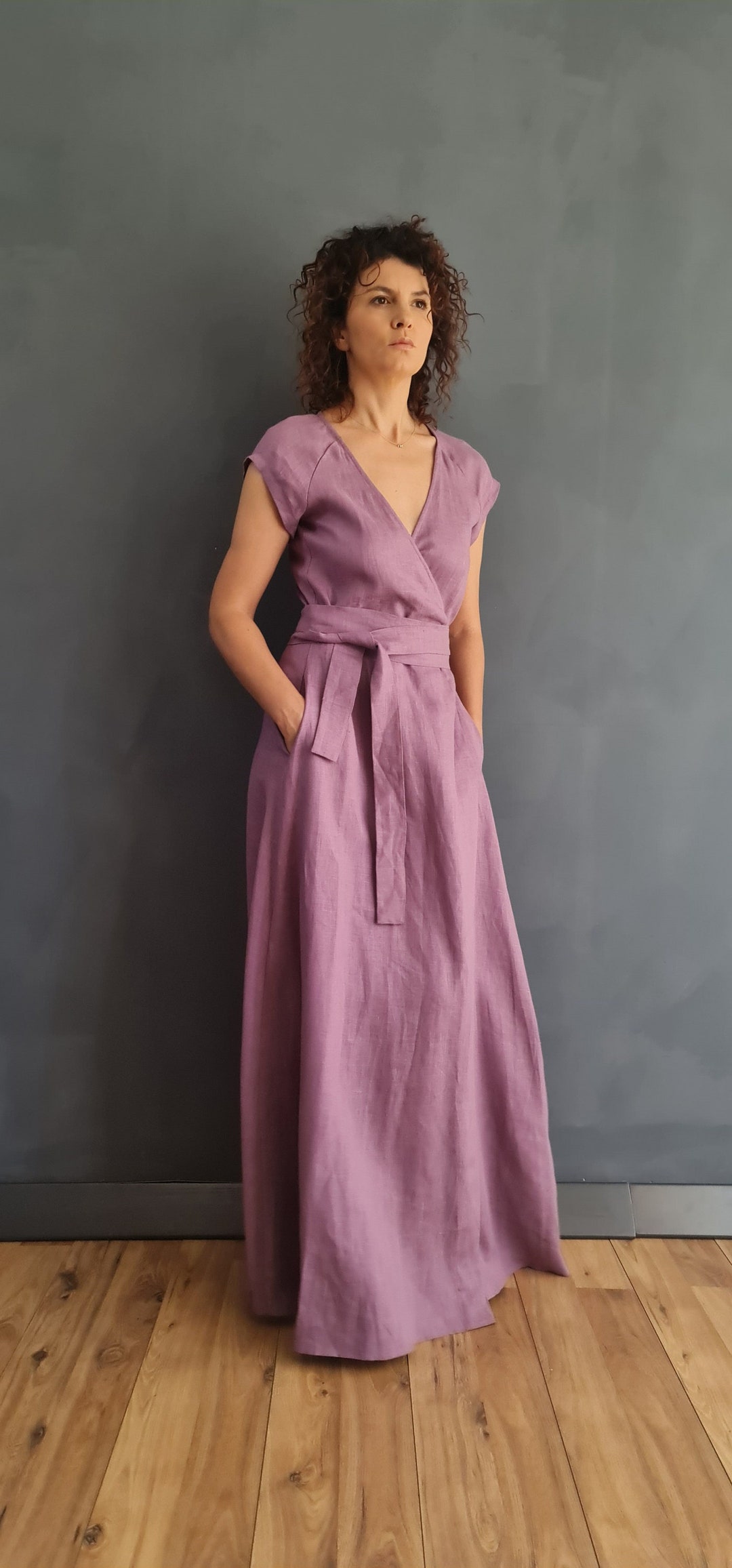 Linen Wrap Dress, Lavender Wrap Dress, Women Wrap Dress, Long Wrap ...