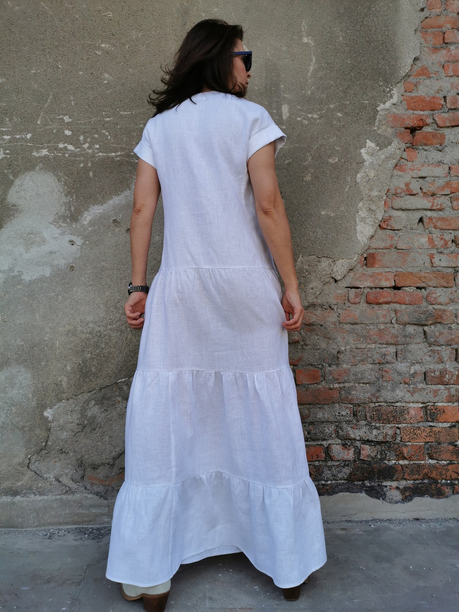 Long White Linen Dress Pure Linen Dress Short Sleeves Linen - Etsy
