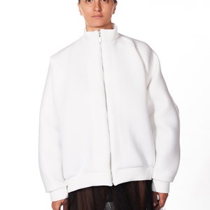 White Bomber Jacket, White Oversized Jacket, White Plus Size Jacket ...