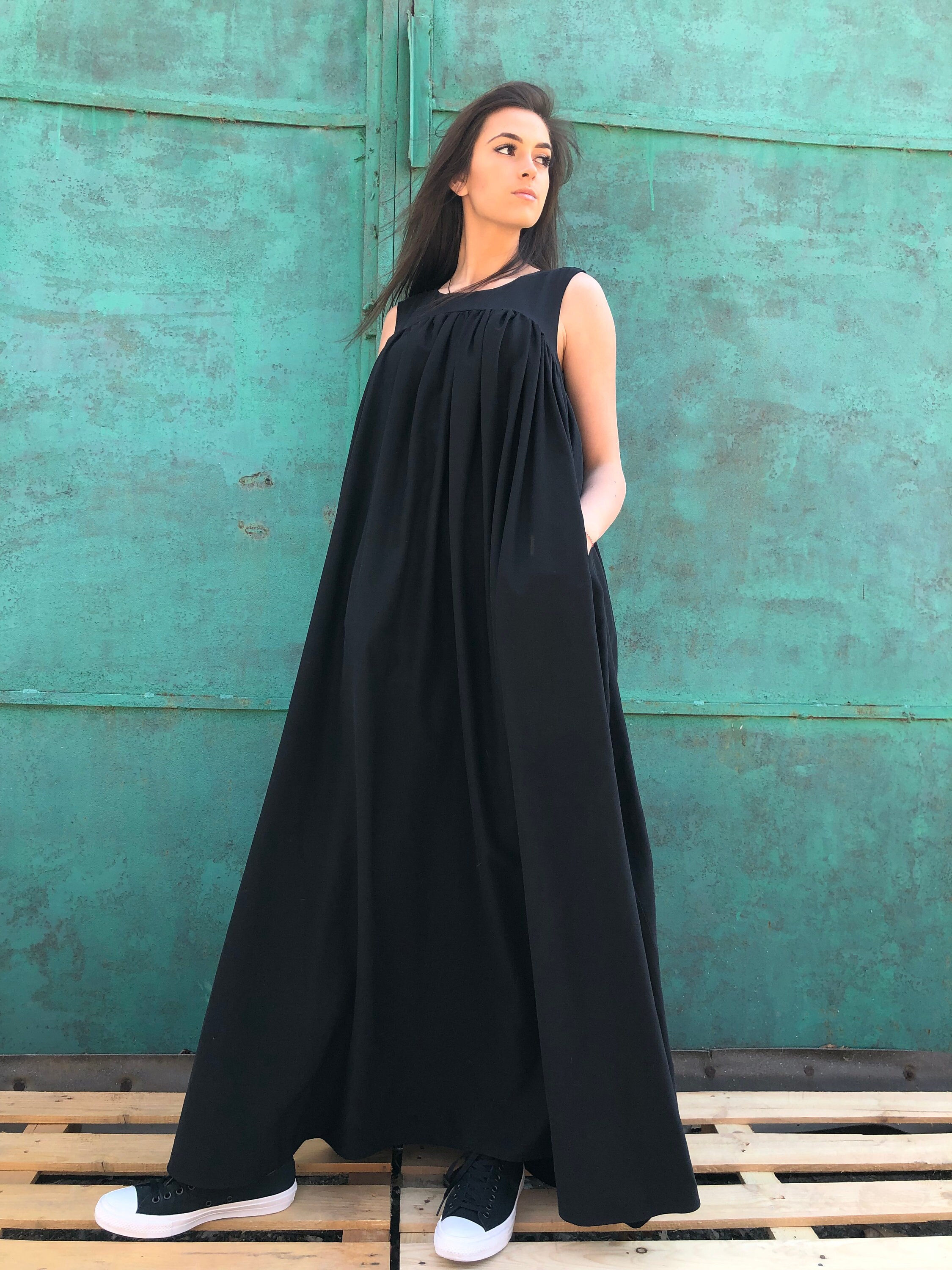 Black Maxi Dress, Black Minimalist Dress, Black Kaftan Dress, Black ...