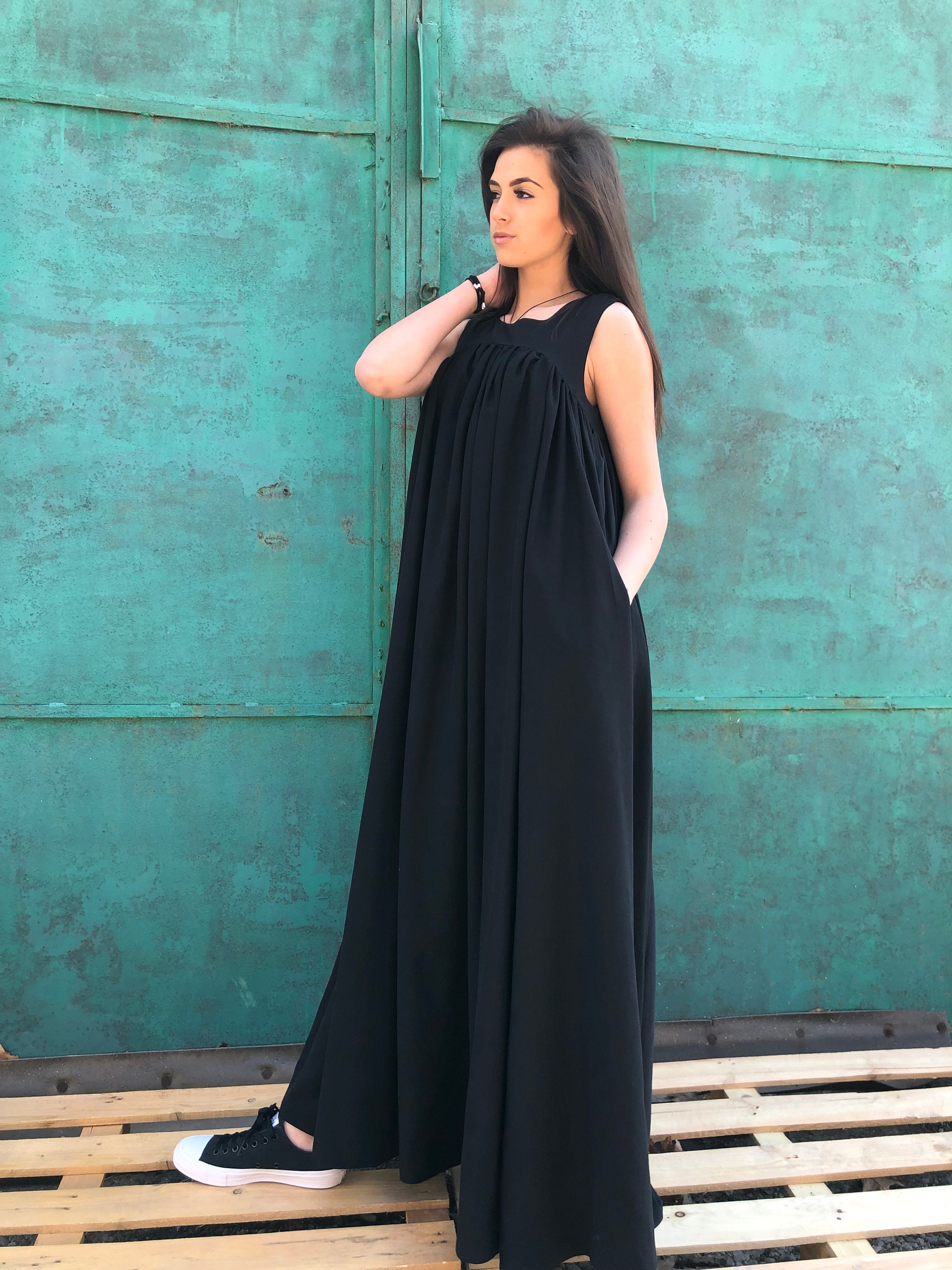 Black Maxi Dress, Black Minimalist Dress, Black Kaftan Dress, Black ...