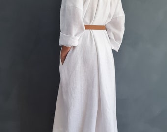 Linen Shirt Dress White, Long Linen Shirt Dress, Maxi White Linen Shirt Dress White, Long Linen Shirt Dress, Maxi White