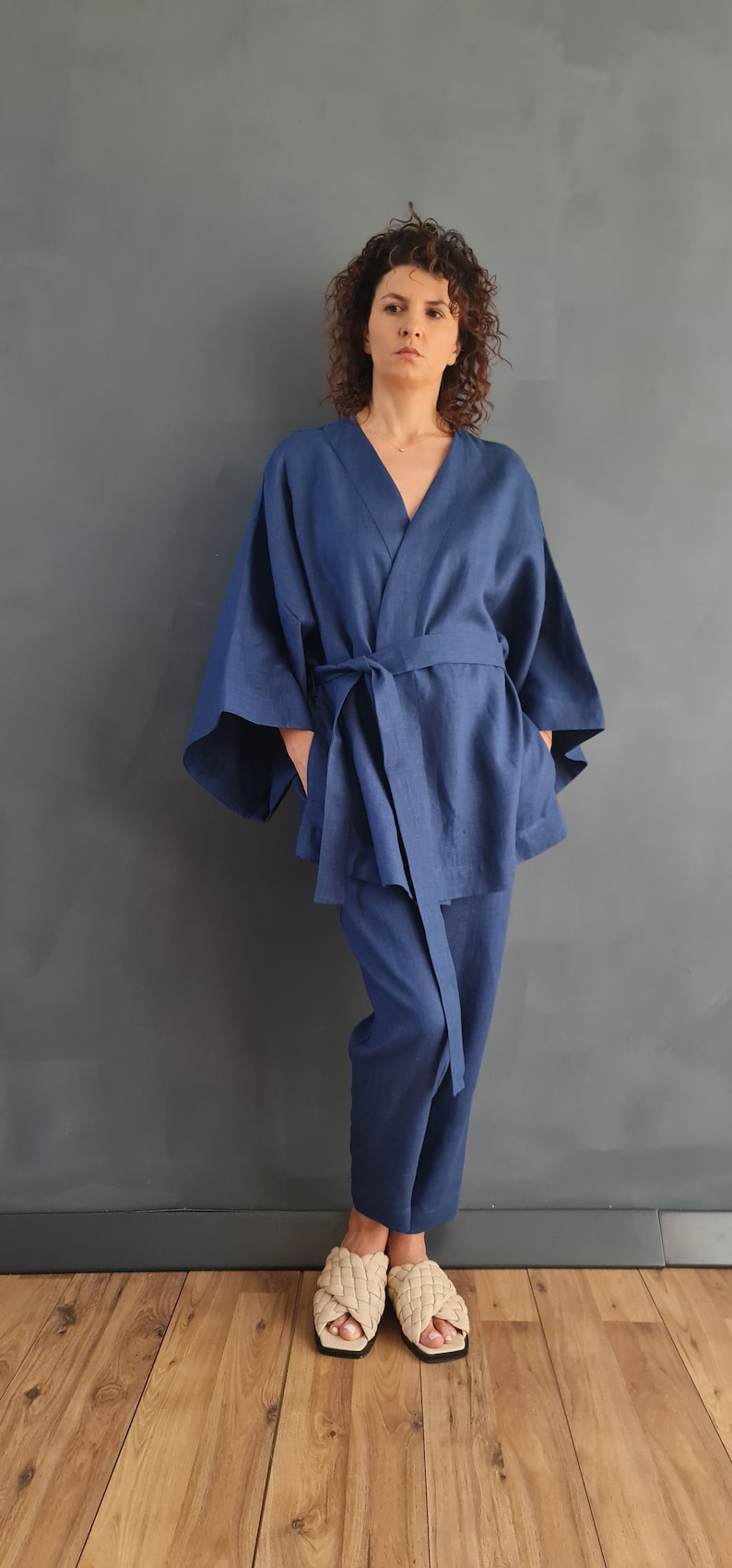 Beige Linen Kimono, Short Linen Kimono, Pure Linen Kimono, Women Linen ...