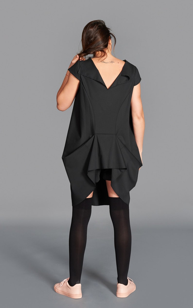 Women Black Tunic, Black Short Dress, Asymmetric Tunic, Short Sleeved ...
