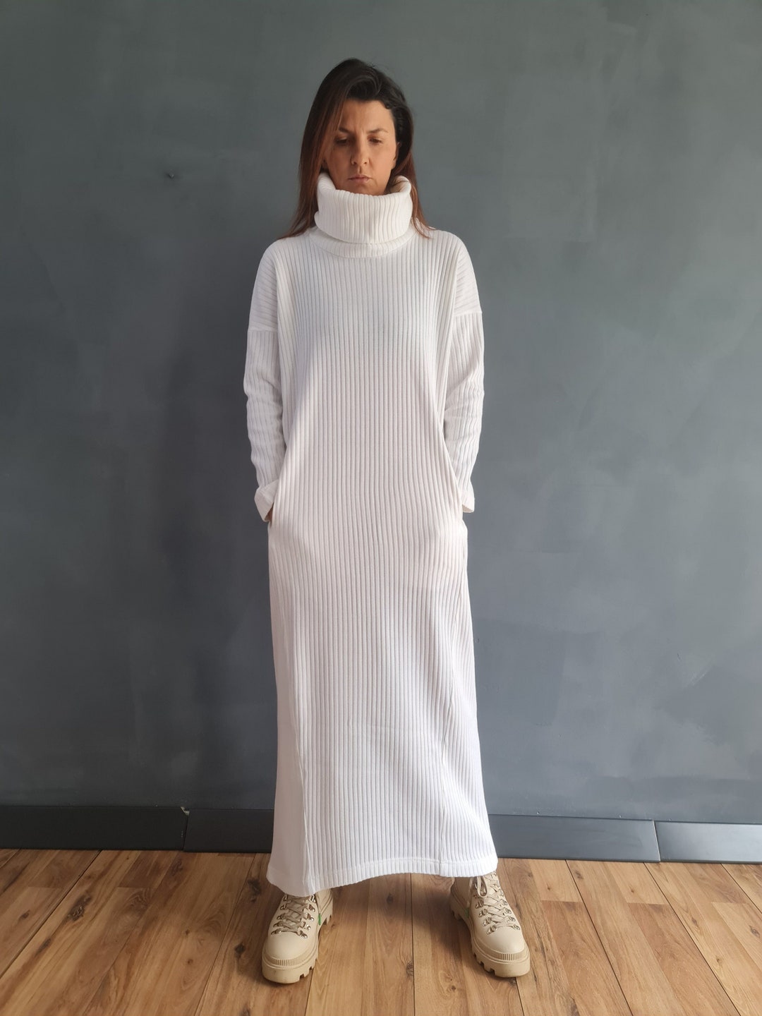 Maxi Knit Dress, Textured Knit Dress, White Knit Dress, Women Maxi ...