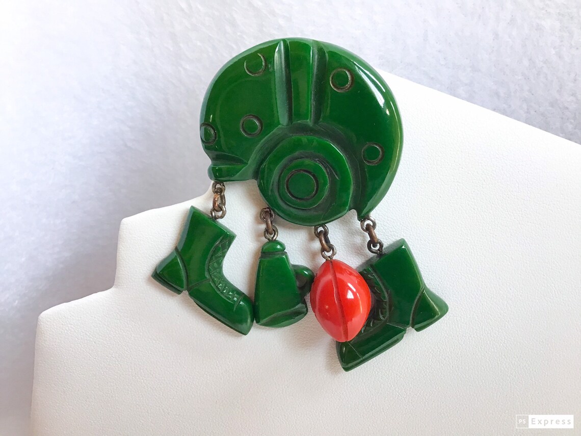Green Bakelite Football Brooch Art Deco Sports Pin Carved - Etsy