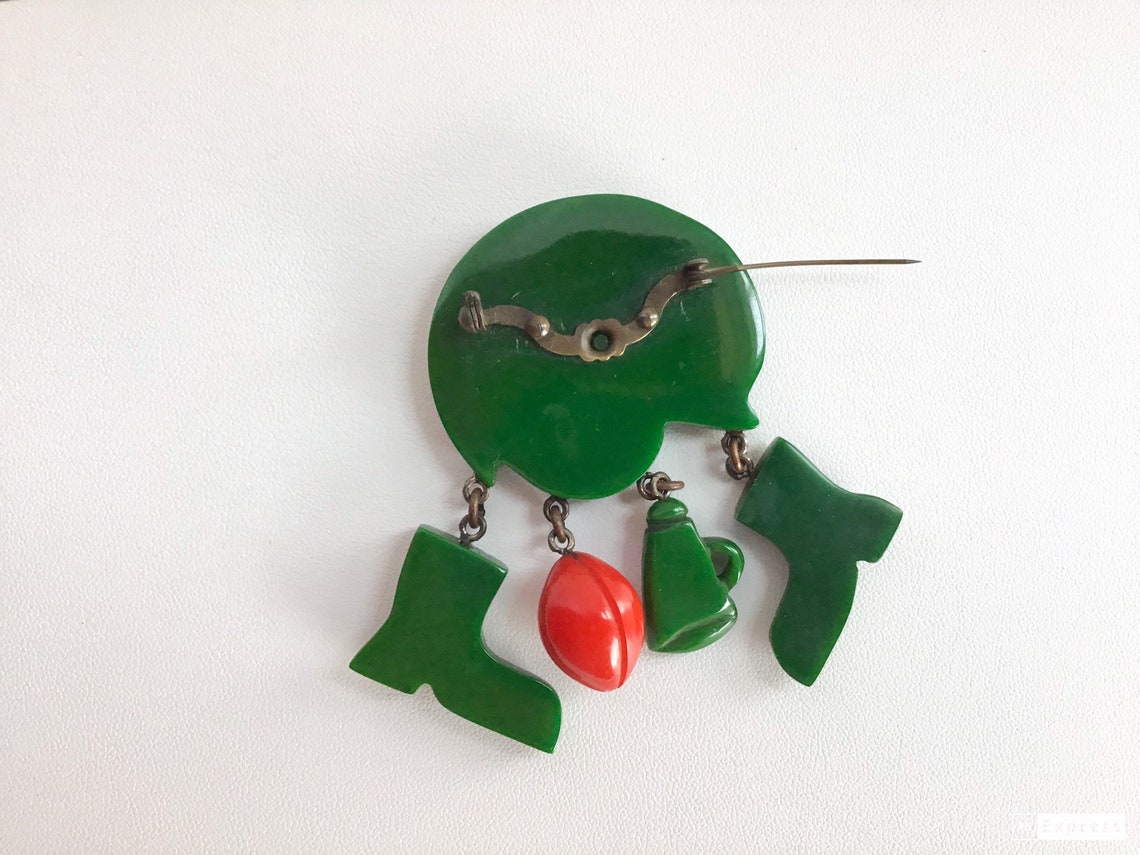 Green Bakelite Football Brooch Art Deco Sports Pin Carved - Etsy
