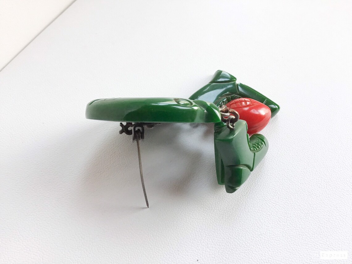 Green Bakelite Football Brooch Art Deco Sports Pin Carved | Etsy
