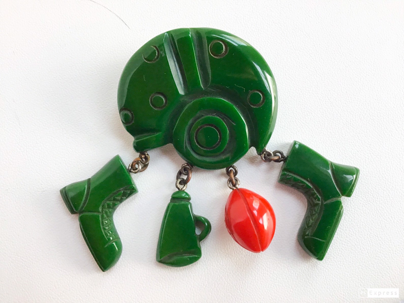 Green Bakelite Football Brooch Art Deco Sports Pin Carved | Etsy