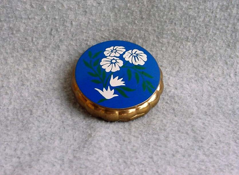 Blue Enamel Face Powder Compact With White Aster Flowers - Etsy
