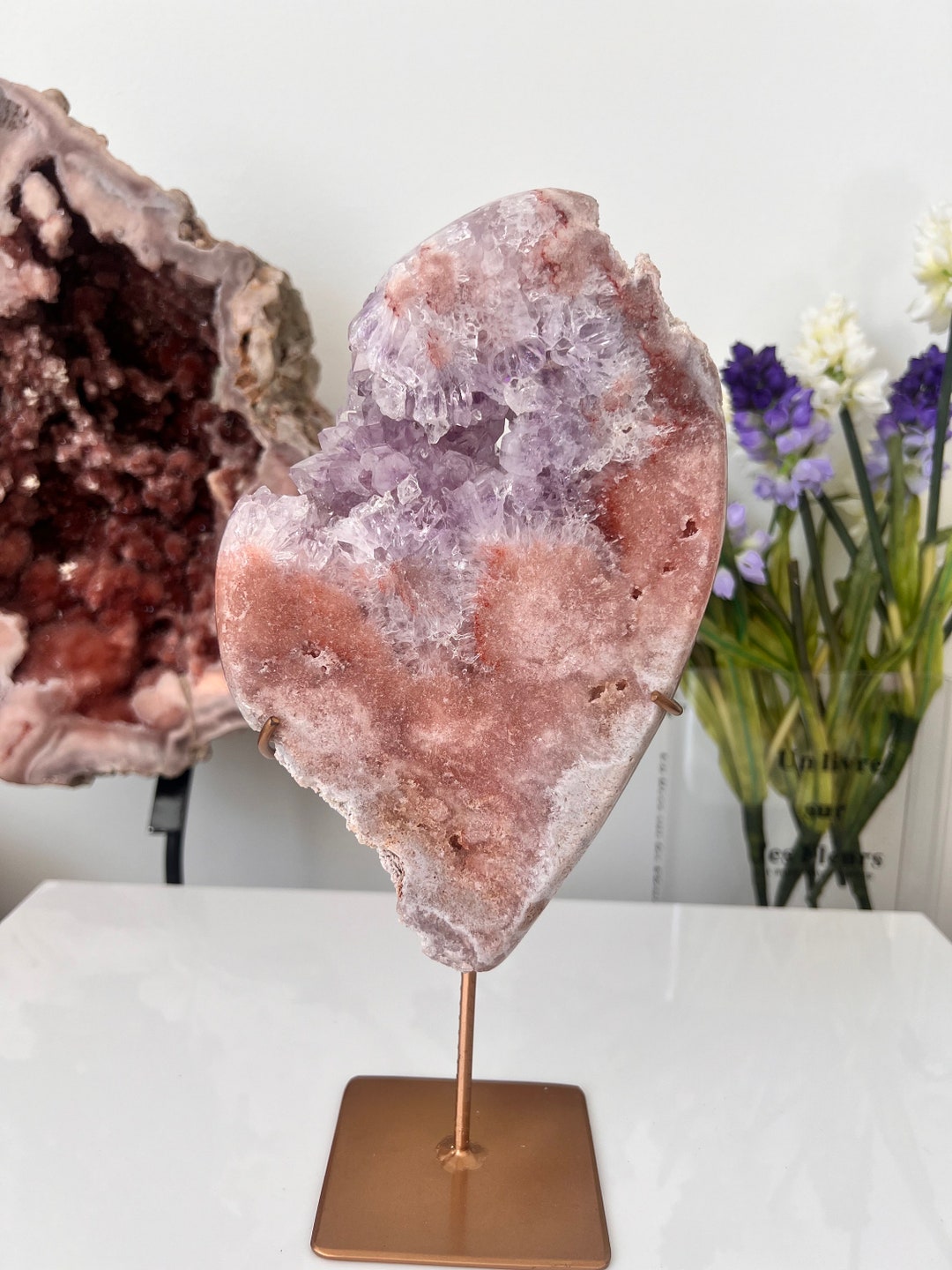 Pink Amethyst Slab on a Stand / Pink Amethyst Crystal Point/ Pink ...