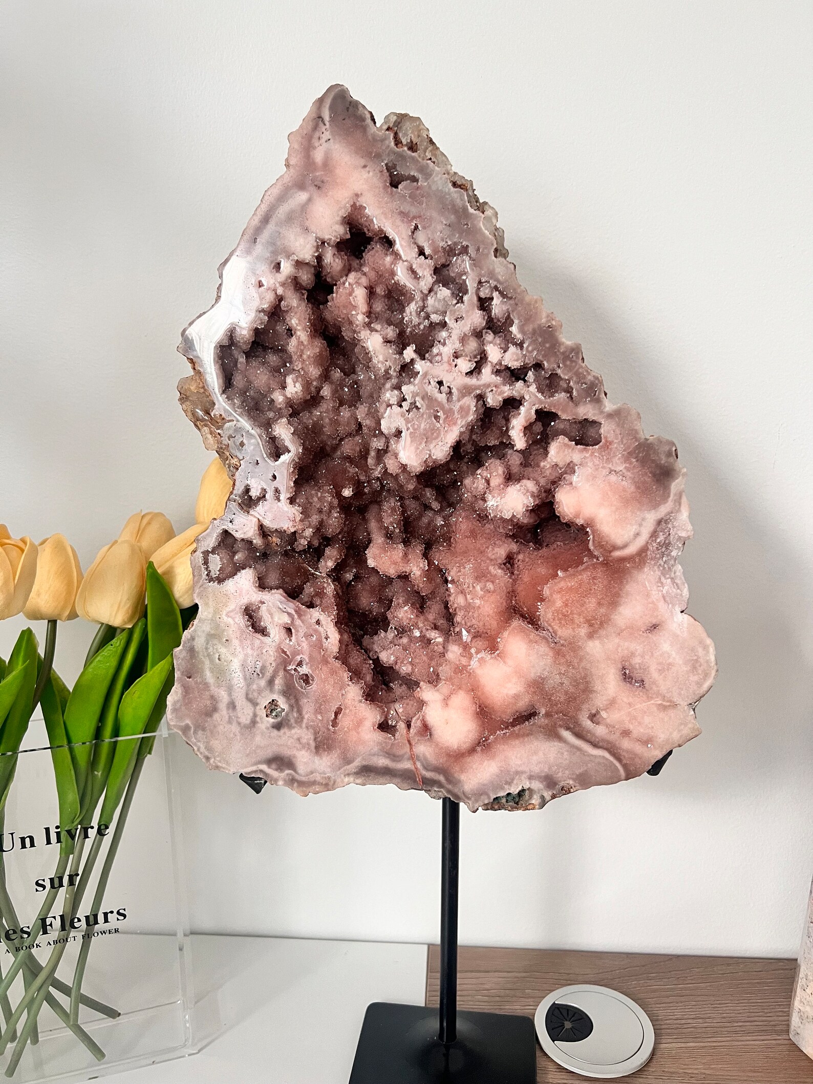 Statement Pink Amethyst Slab on a Stand / Pink Amethyst Crystal Point ...