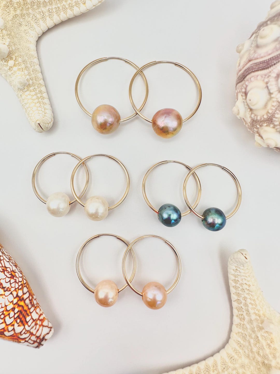 Floating Freshwater Pearl 14K Gold Filled Hoop Earrings - Etsy